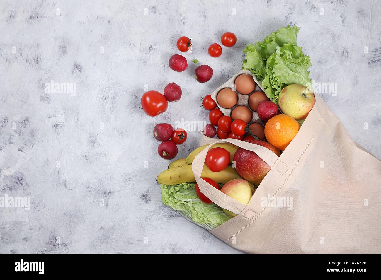 Healthy natural food in an eco bag, the concept of a healthy lifestyle ...