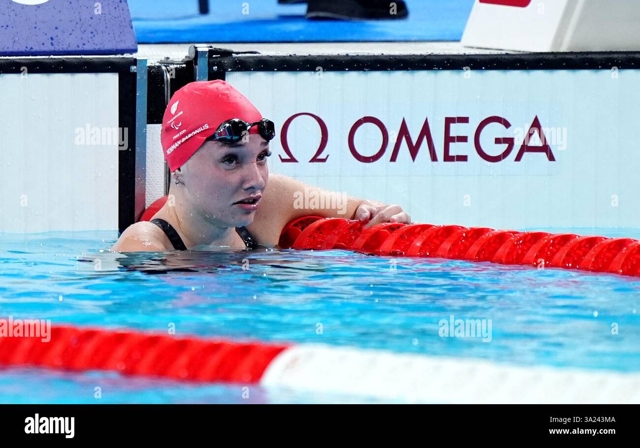 Great Britain's Olivia Newman-Baronius reacts after taking fourth place ...