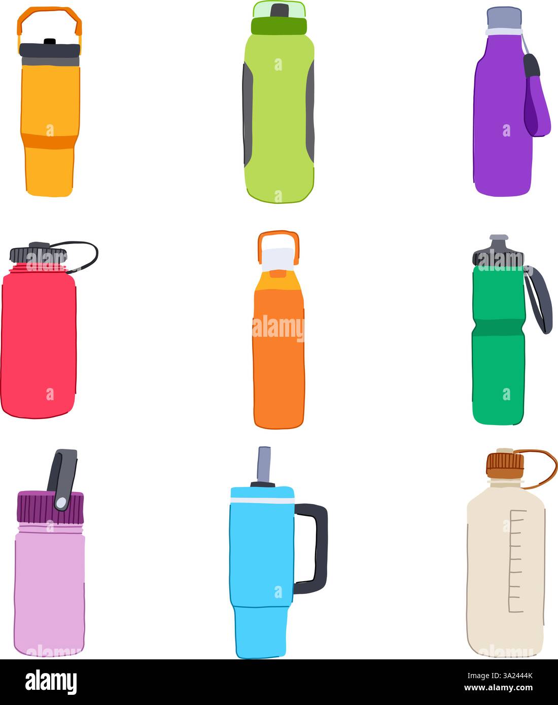 water bottle reusable set cartoon vector illustration Stock Vector ...