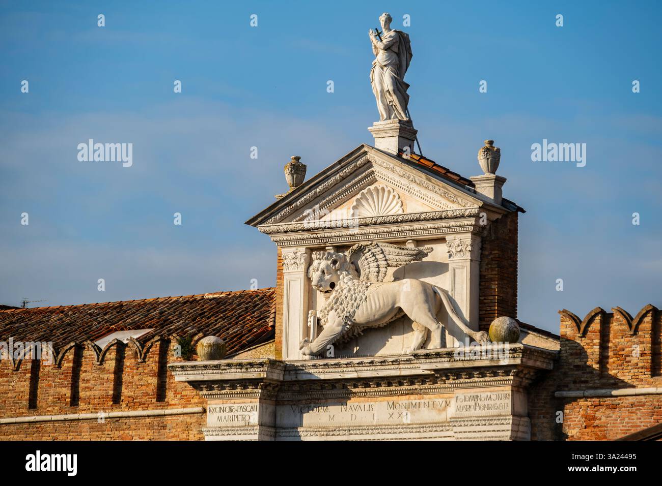 Porta Magna gate with lion at the Arsenale, Venice, Italy. The ancient ...