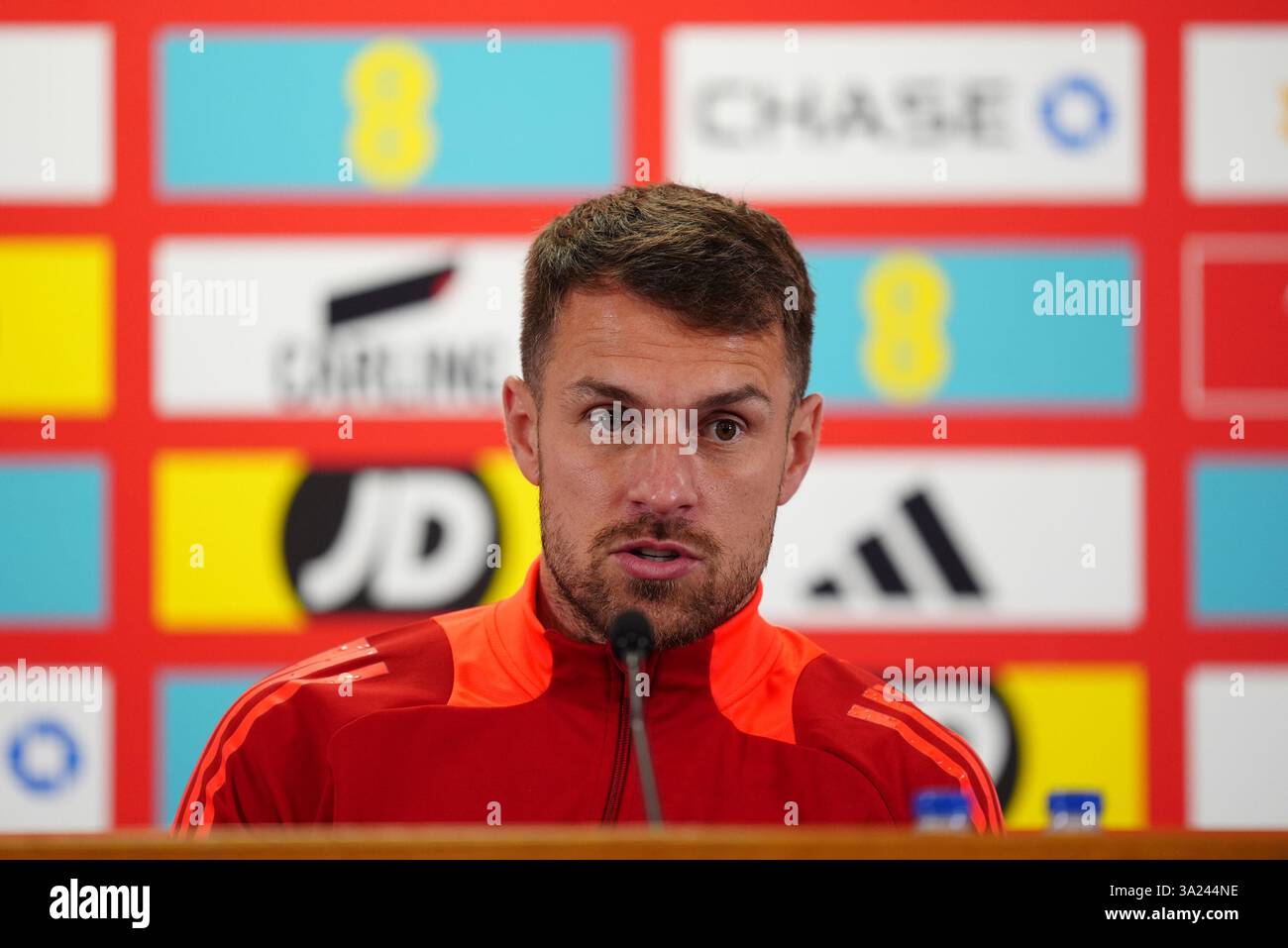 Wales captain Aaron Ramsey during the press conference at Cardiff City ...