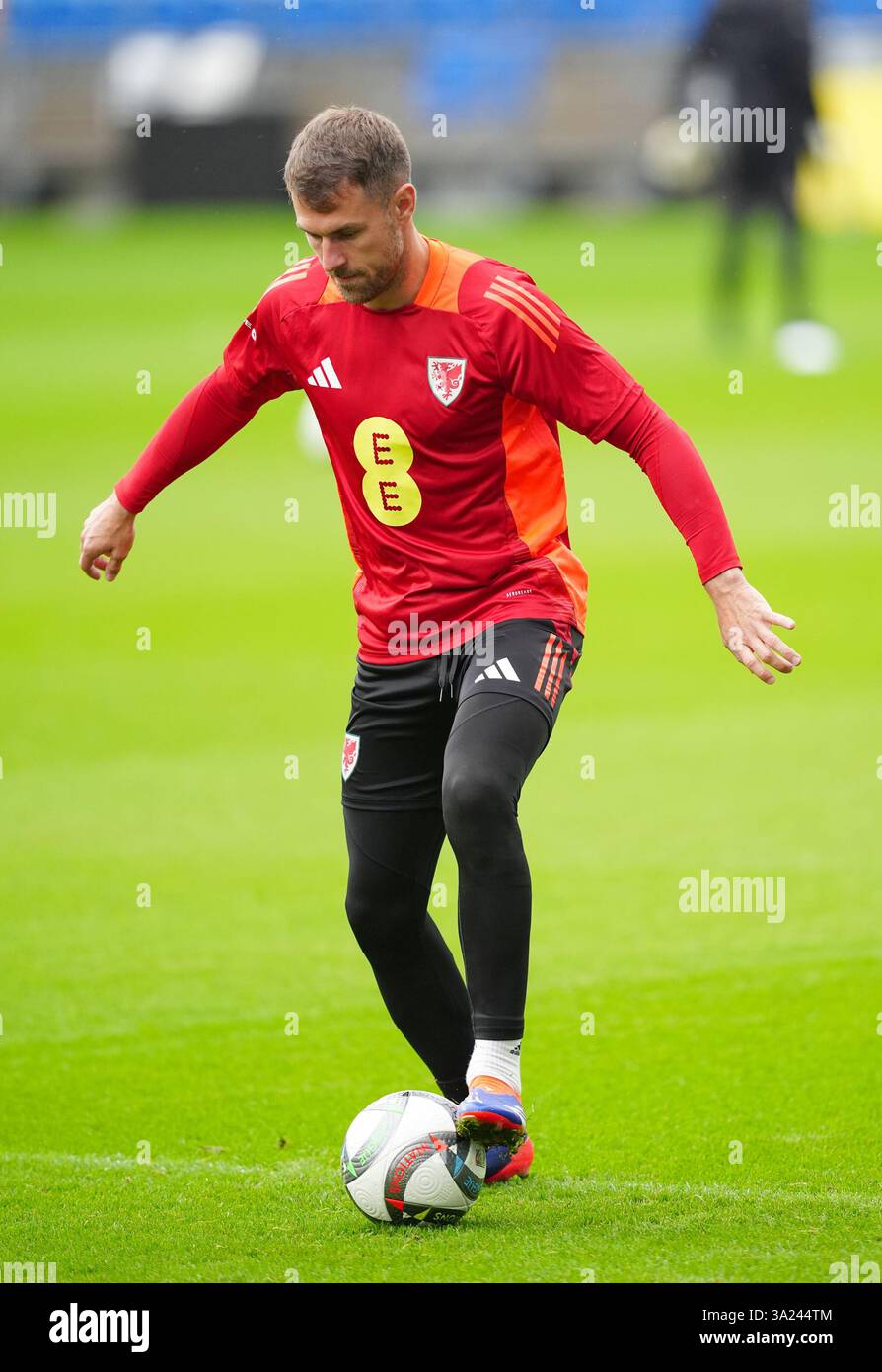Wales captain Aaron Ramsey during a training session at Cardiff City ...