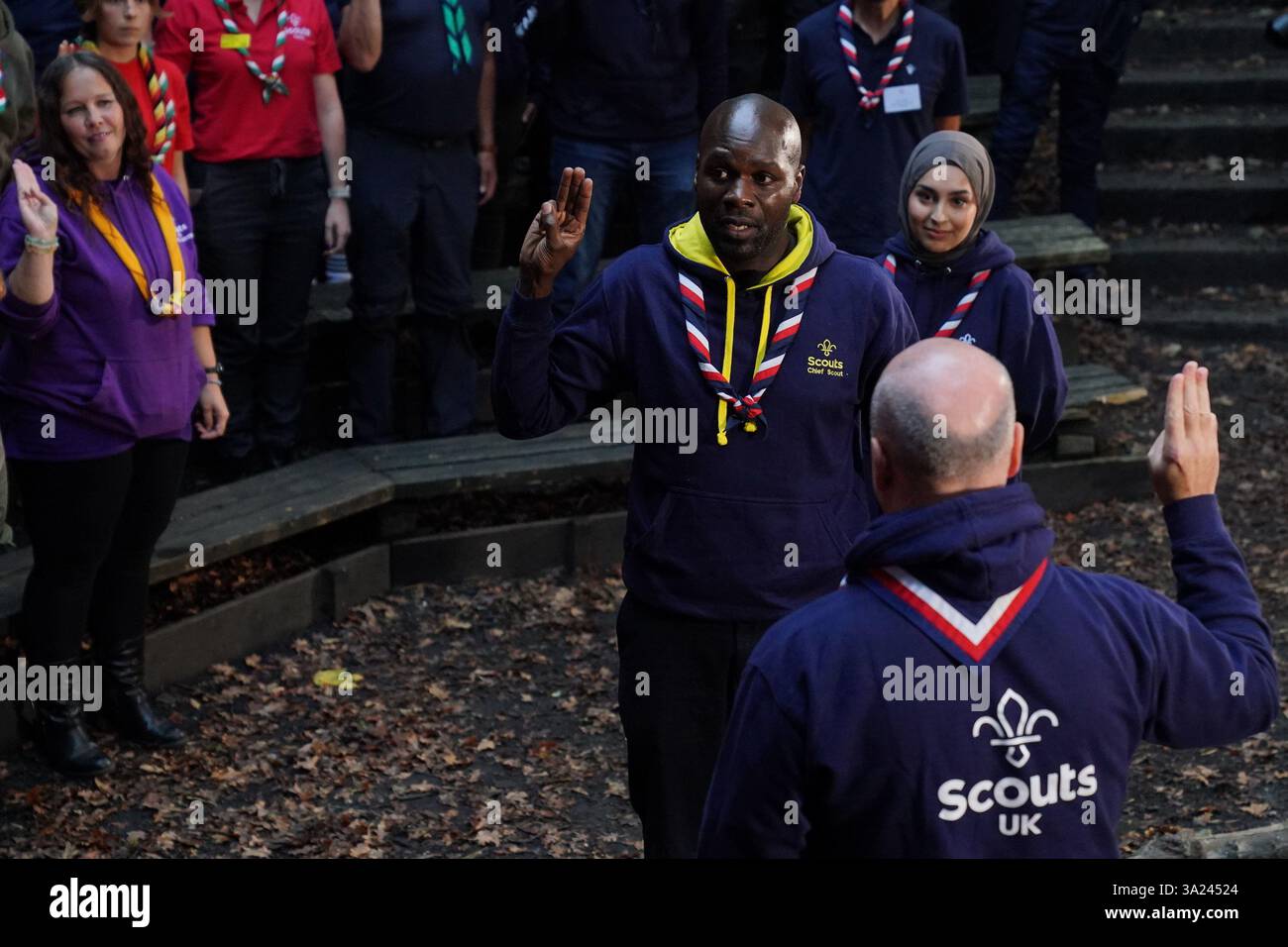 The newly appointed Chief Scout, Dwayne Fields, reaffirms his oath during his inauguration at ...