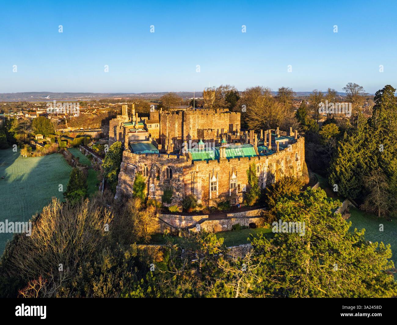 Berkeley Castle from a drone, Berkeley, Cotswolds, Gloucestershire ...