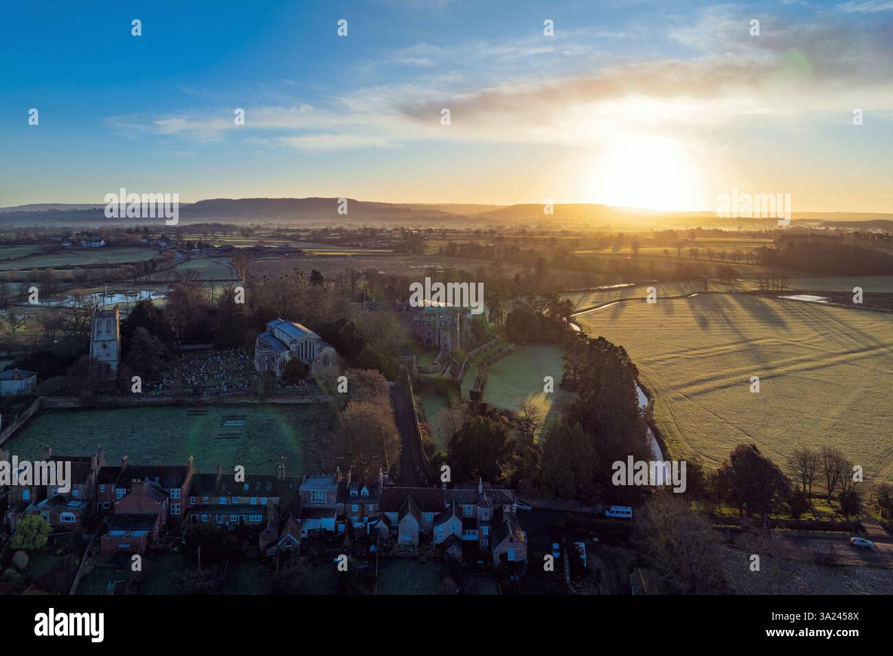 Berkeley Castle from a drone, Berkeley, Cotswolds, Gloucestershire ...