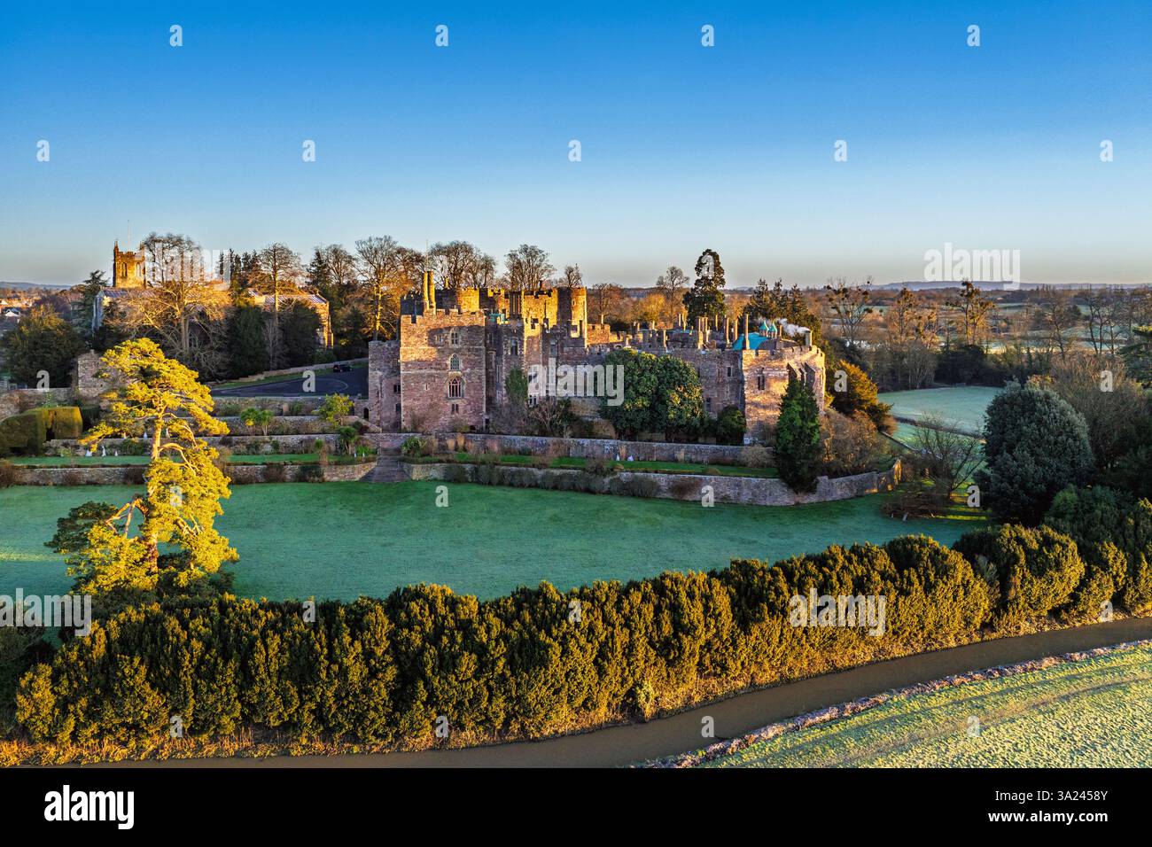 Berkeley Castle from a drone, Berkeley, Cotswolds, Gloucestershire ...