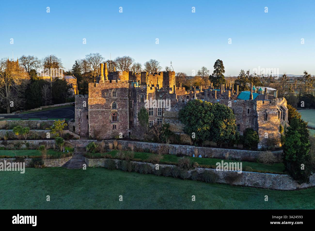 Berkeley Castle from a drone, Berkeley, Cotswolds, Gloucestershire ...