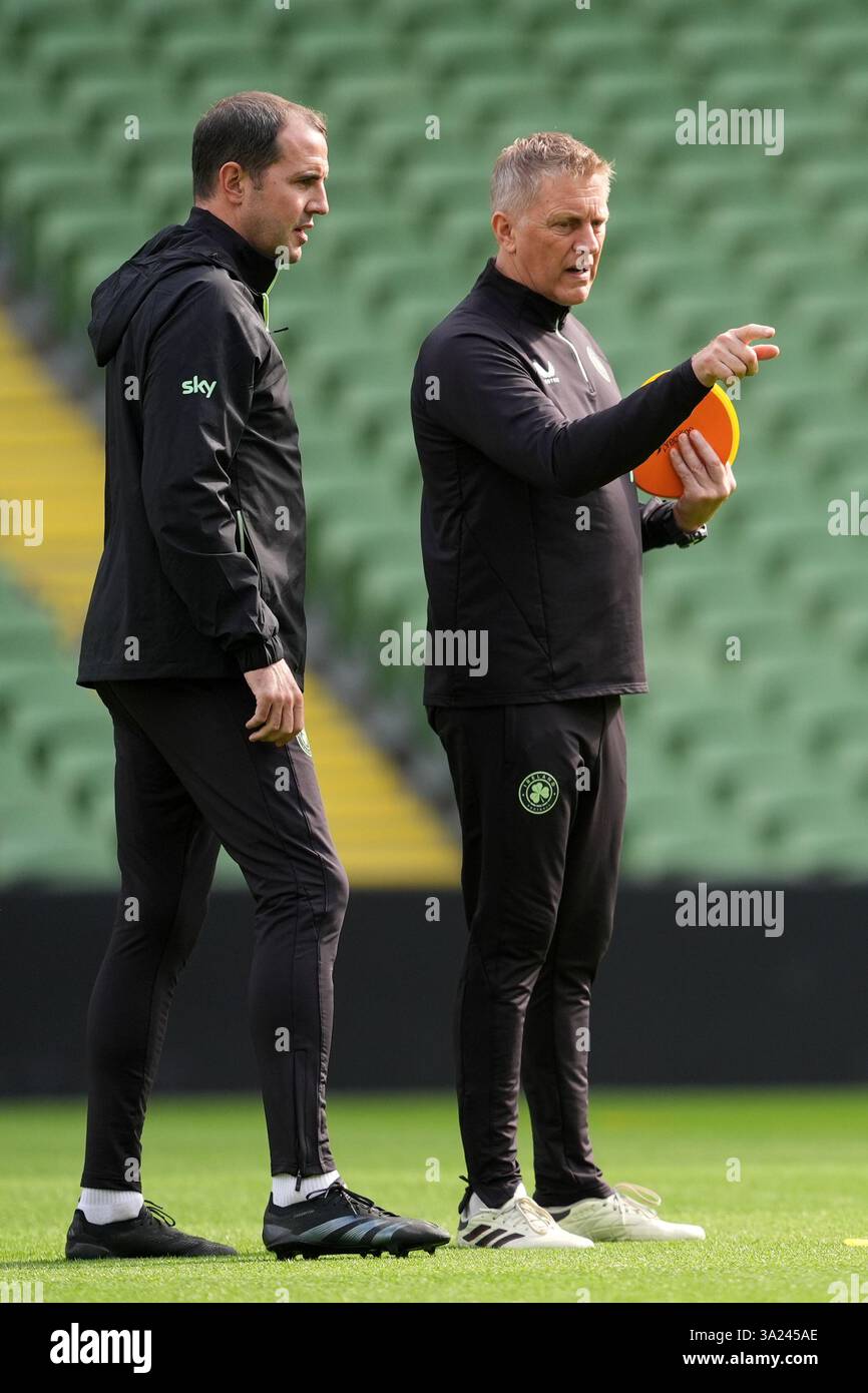 Republic of Ireland manager Heimir Hallgrimsson (right) and John O'Shea during a training ...