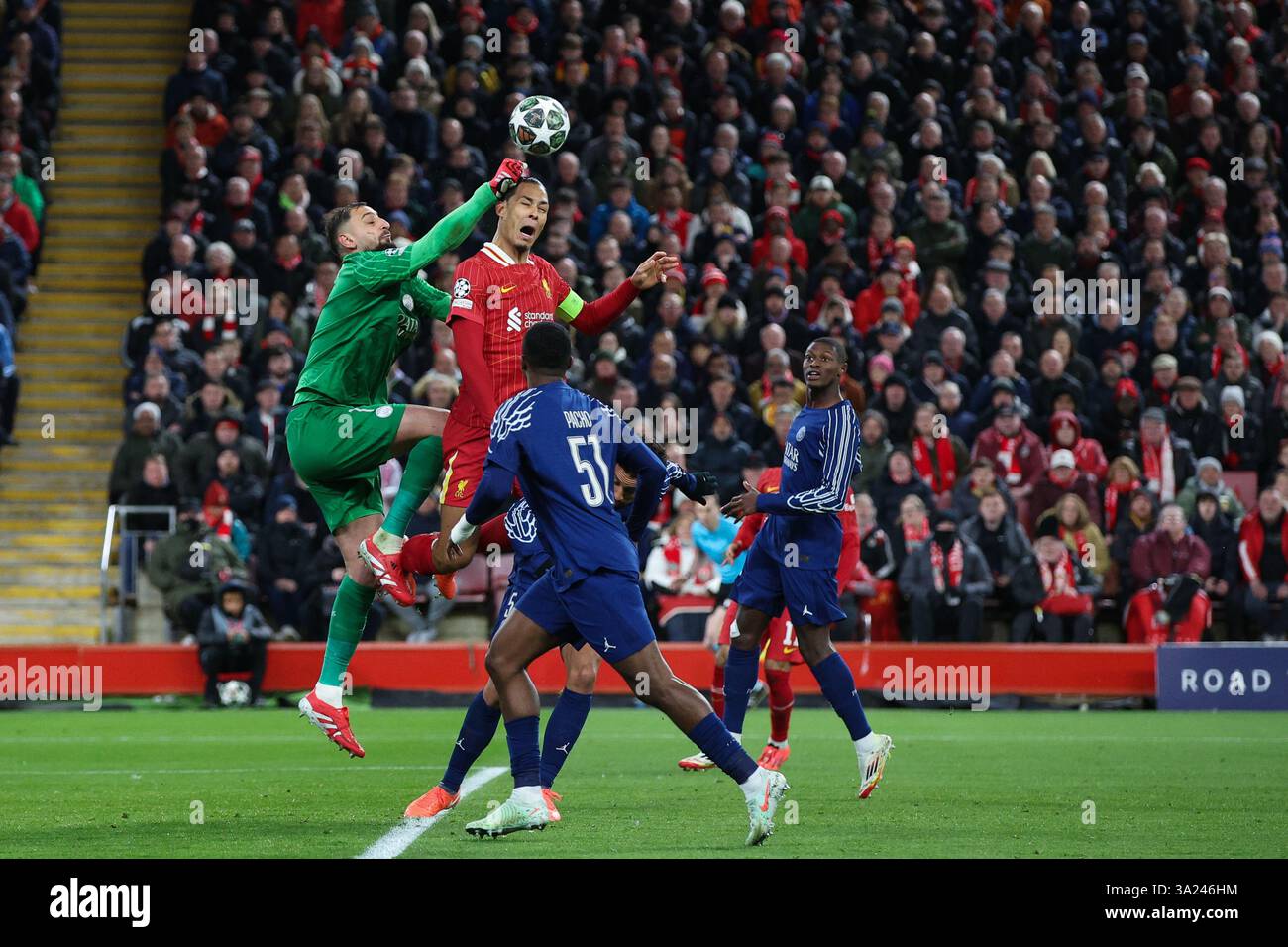 LIVERPOOL, UK - 11th Mar 2025: Gianluigi Donnarumma of PSG punches ...