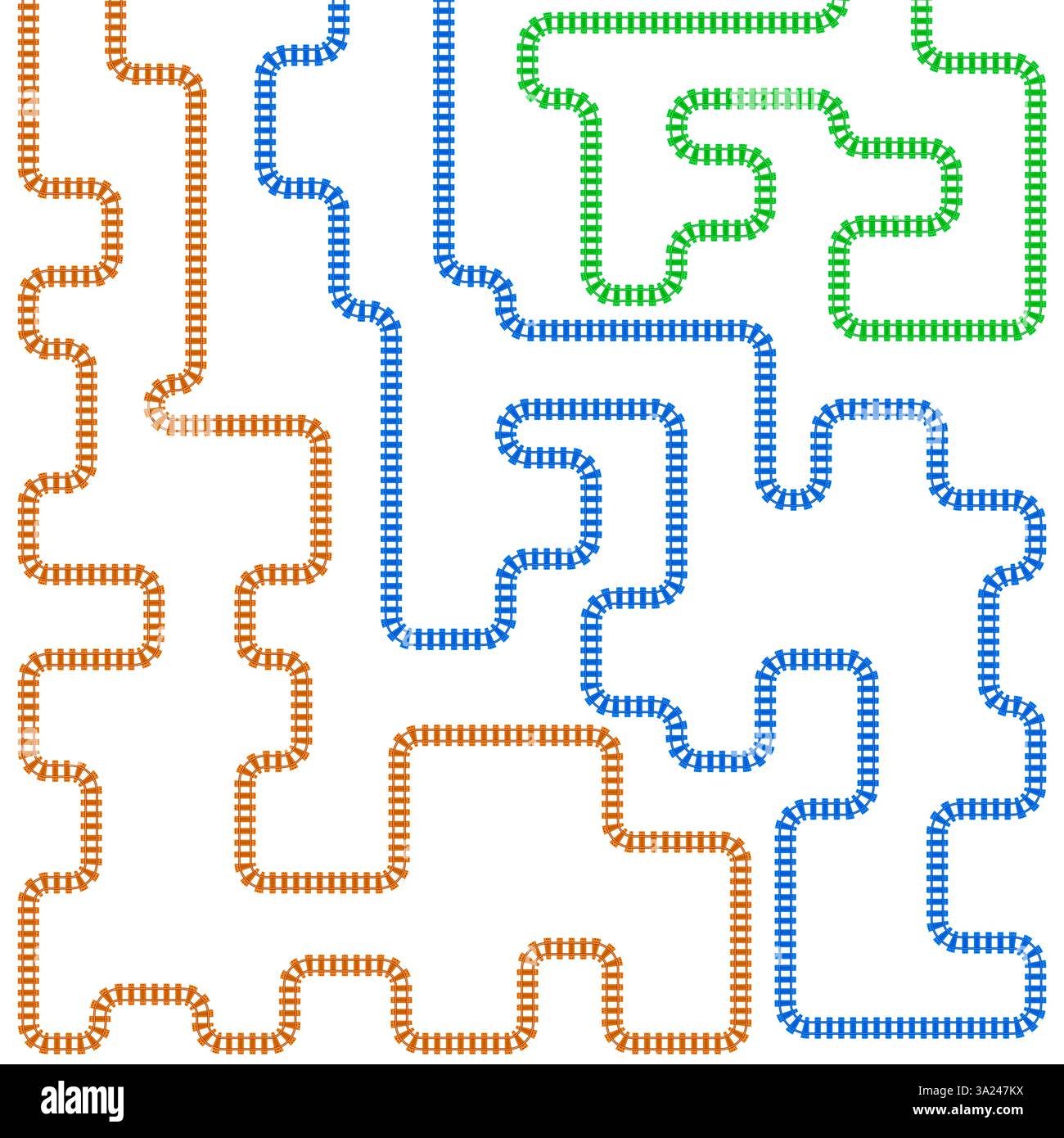 Vector Railway train track illustration. Rail pattern round circular curve railroad path icon ...