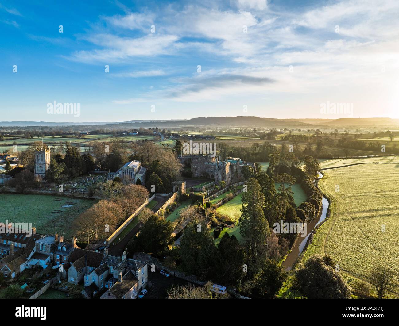 Berkeley Castle from a drone, Berkeley, Cotswolds, Gloucestershire ...