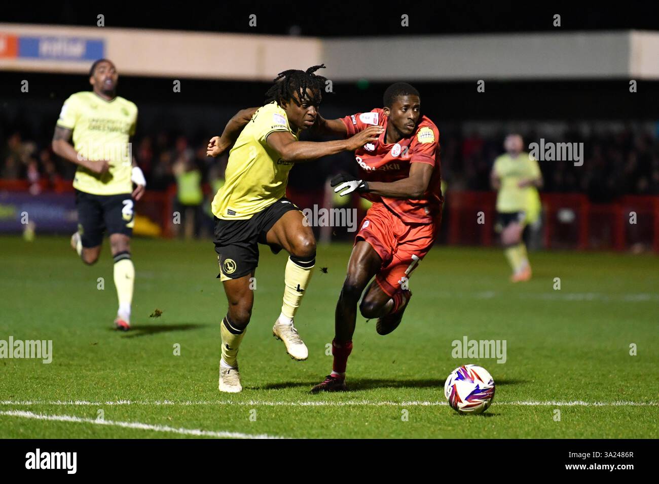 Crawley, England. 11th Mar 2025. Tyreece Campbell and Panutche Camará ...