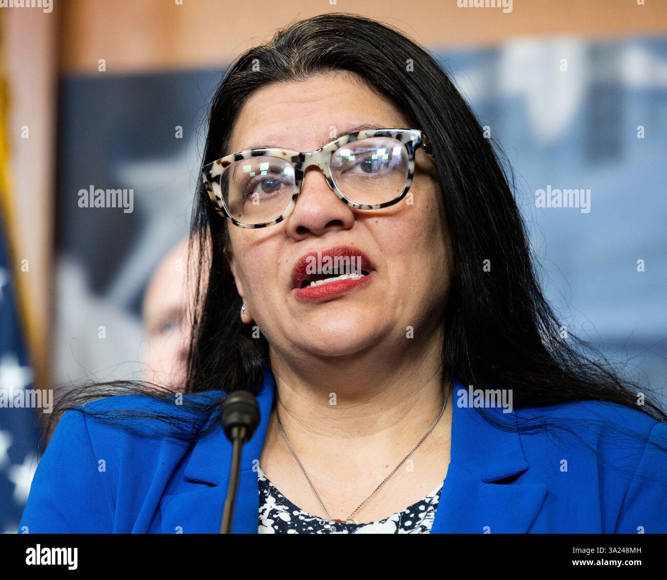 U.S. Representative Rashida Tlaib (D-MI) speaking at a Congressional ...