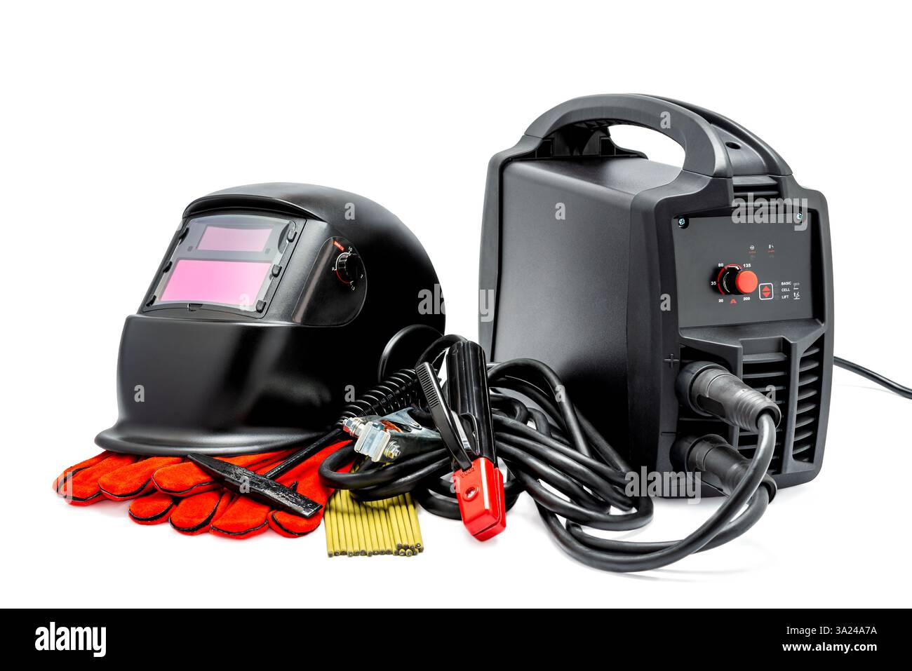 Black inverter welding machine with high-voltage wires and clamps ...