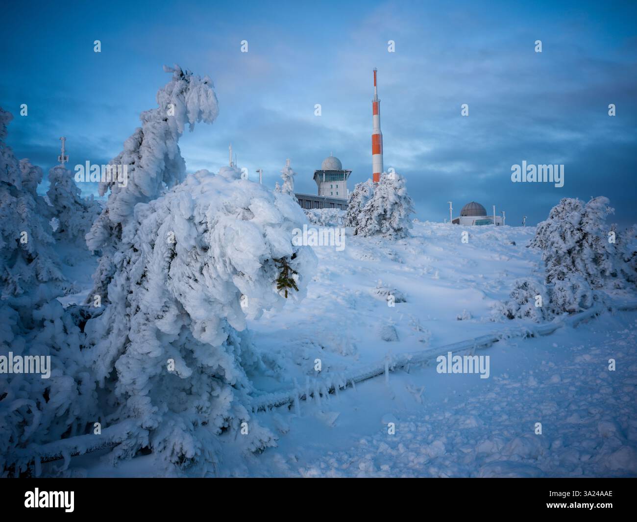 Brocken summit with Brocken hotel, Brocken transmission tower and ...