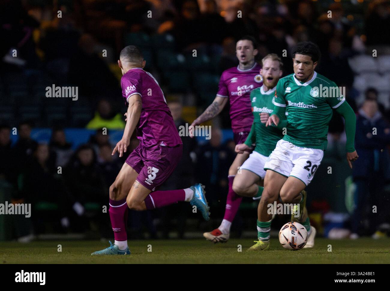 Kyrell Wilson of Yeovil Town runs at the Boston defence during the ...