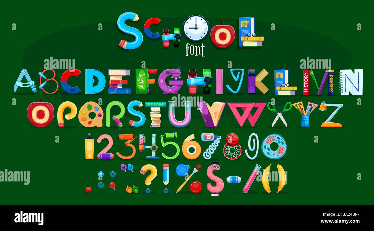 School font, education typeface, abc type, kids English alphabet ...