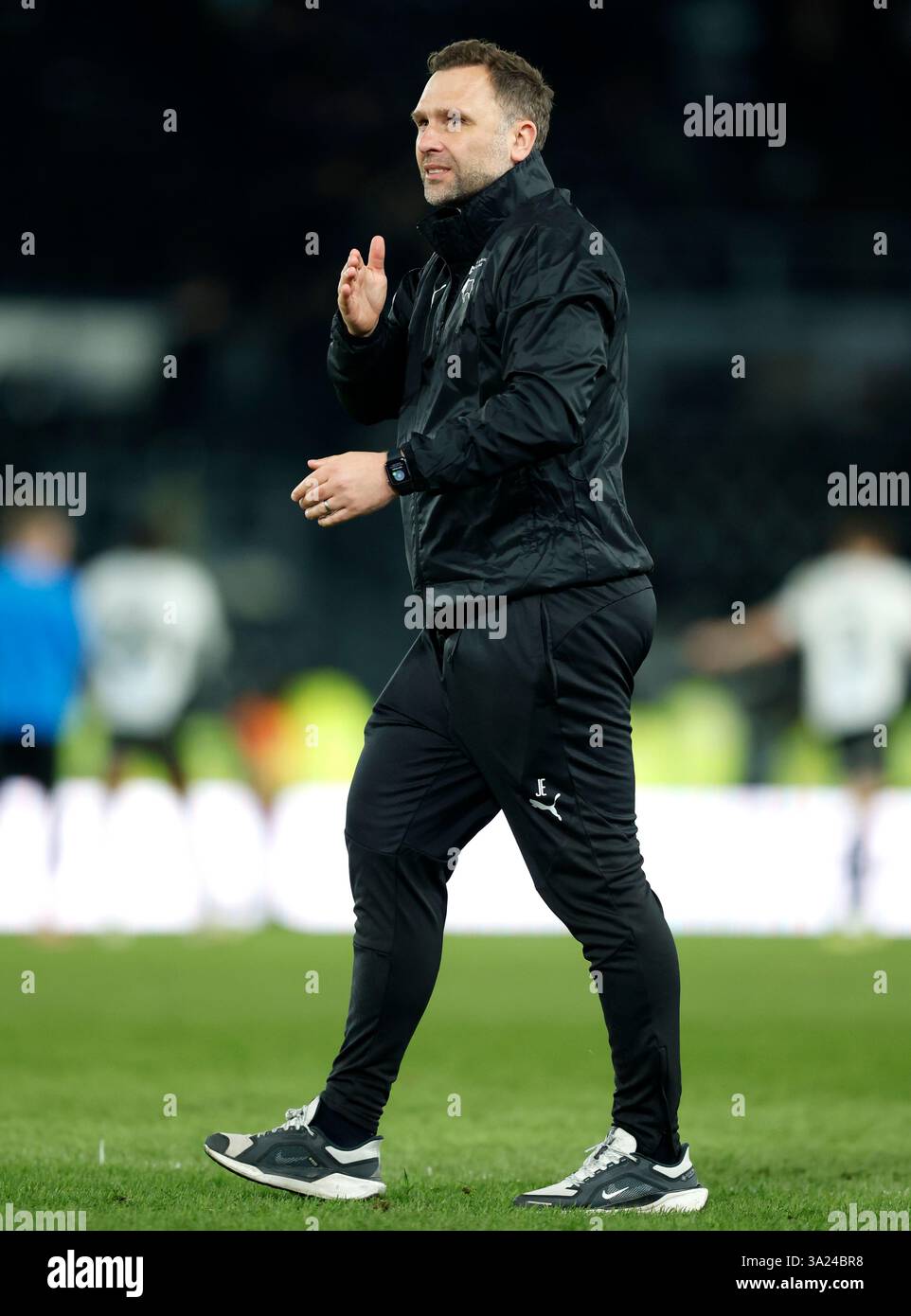 Derby County manager John Eustace celebrates following the Sky Bet ...
