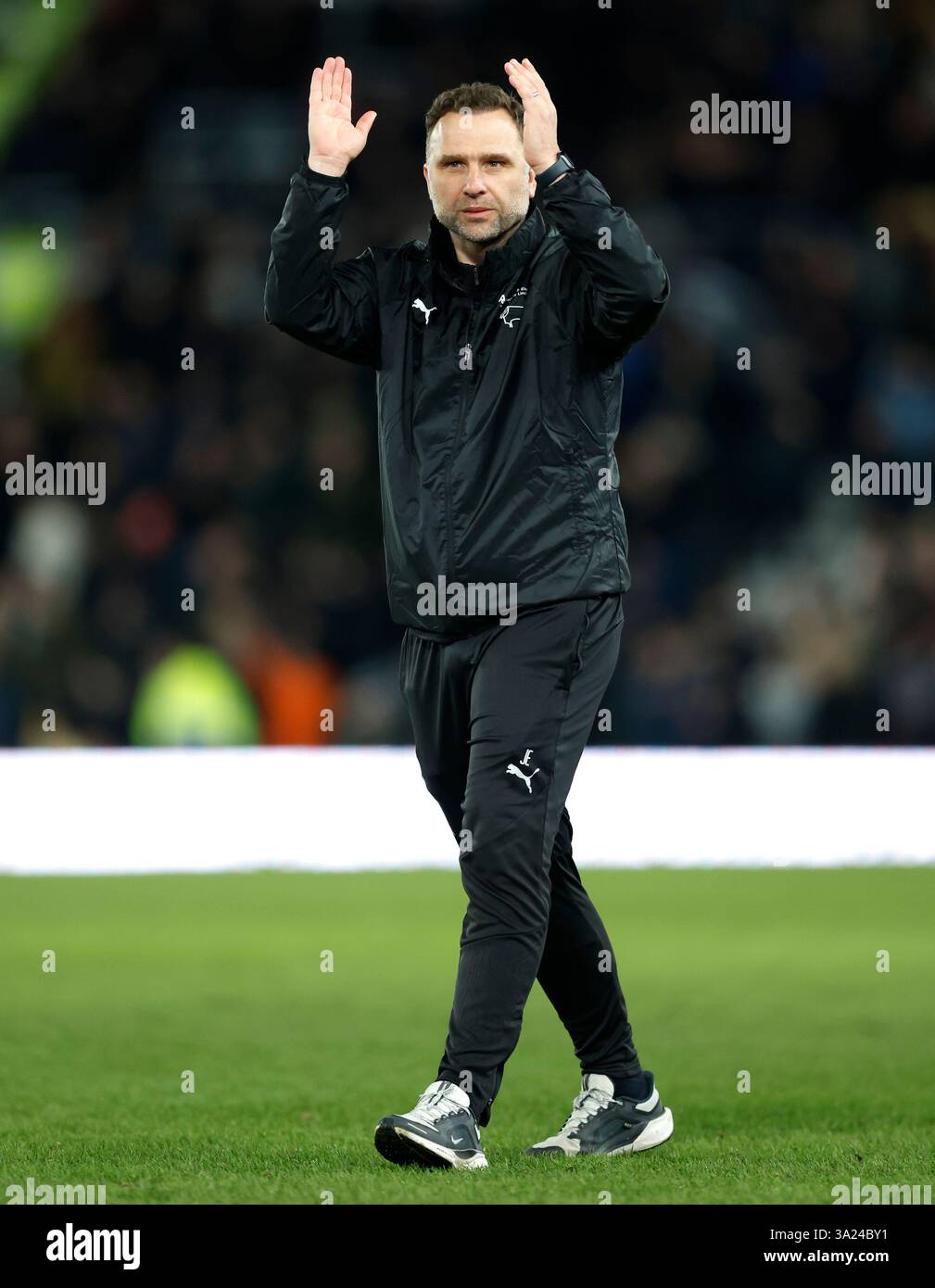 Derby County manager John Eustace celebrates following the Sky Bet ...