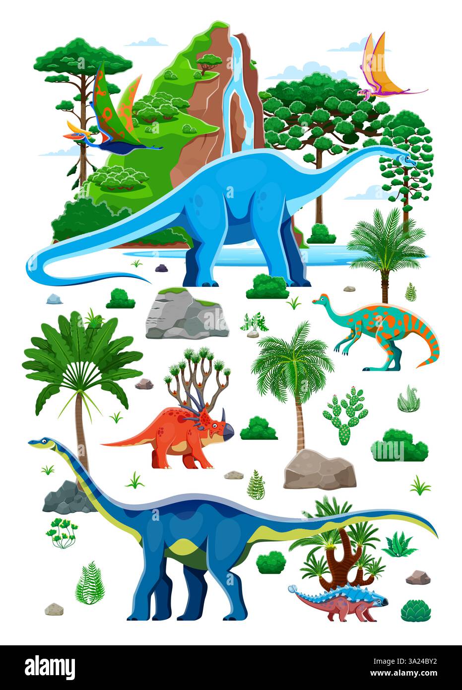 Cartoon prehistoric dinosaurs reptiles character. Haplocanthosaurus ...