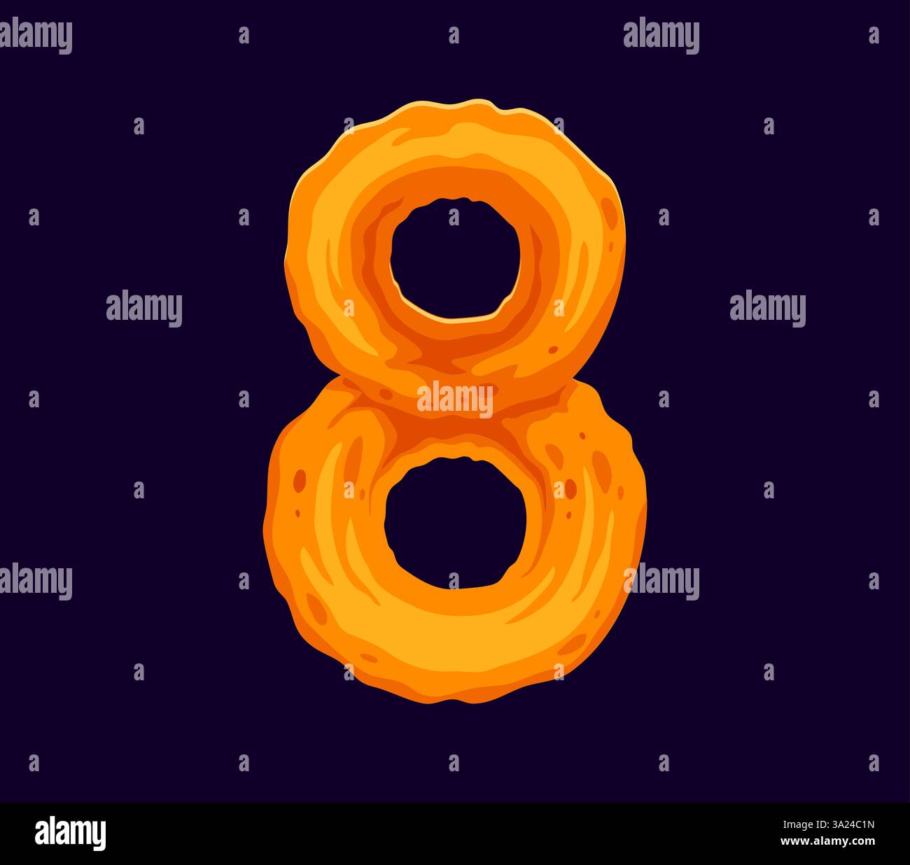 Fast food onion ring snack cartoon alphabet font typeset digit 8 eight ...