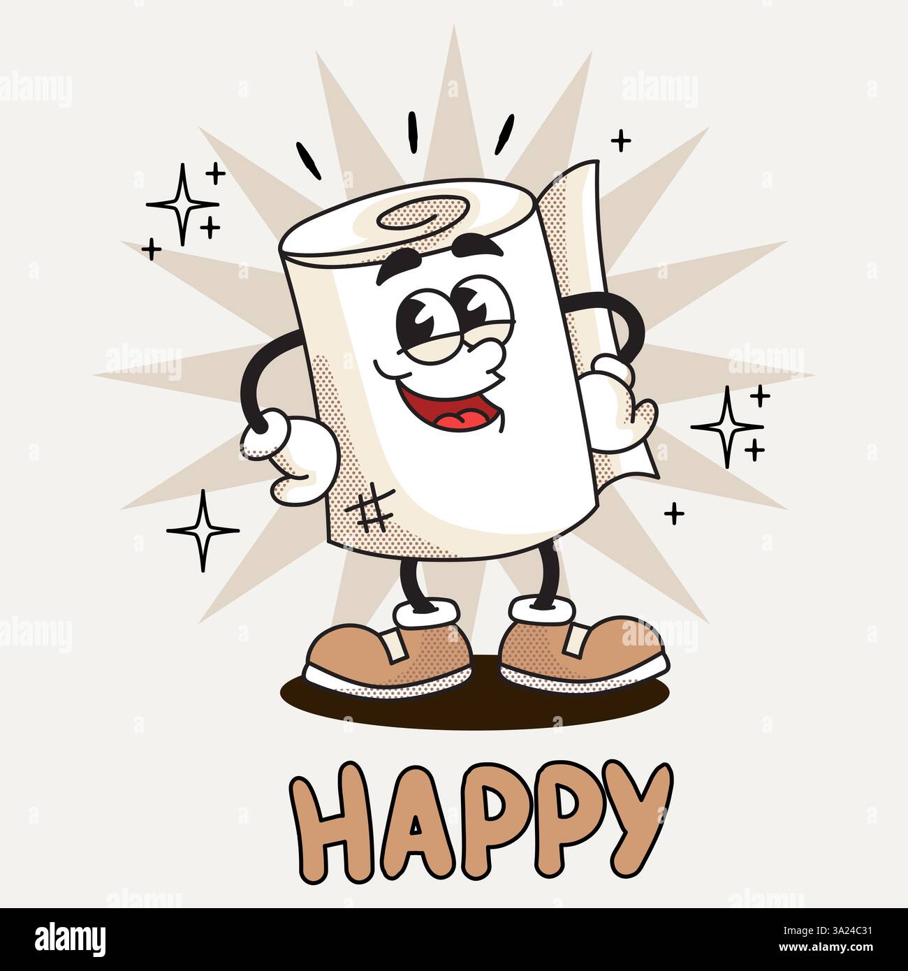 Retro cartoon character toilet paper vector illustration Stock Vector ...