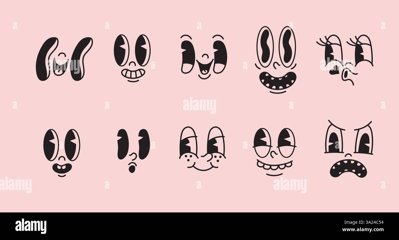 Retro characters emotion faces set vector illustration set Stock Vector ...