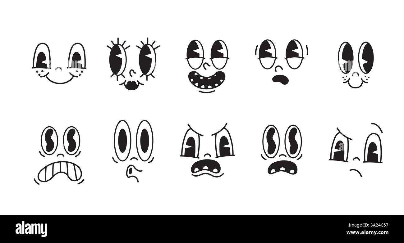 Retro characters emotion faces set vector illustration Stock Vector ...