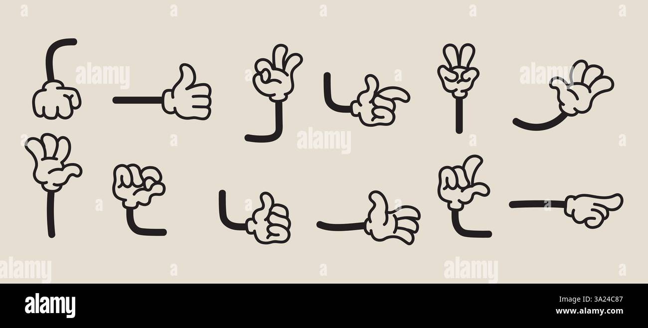 Set of isolated retro characters hands vector illustration set Stock ...
