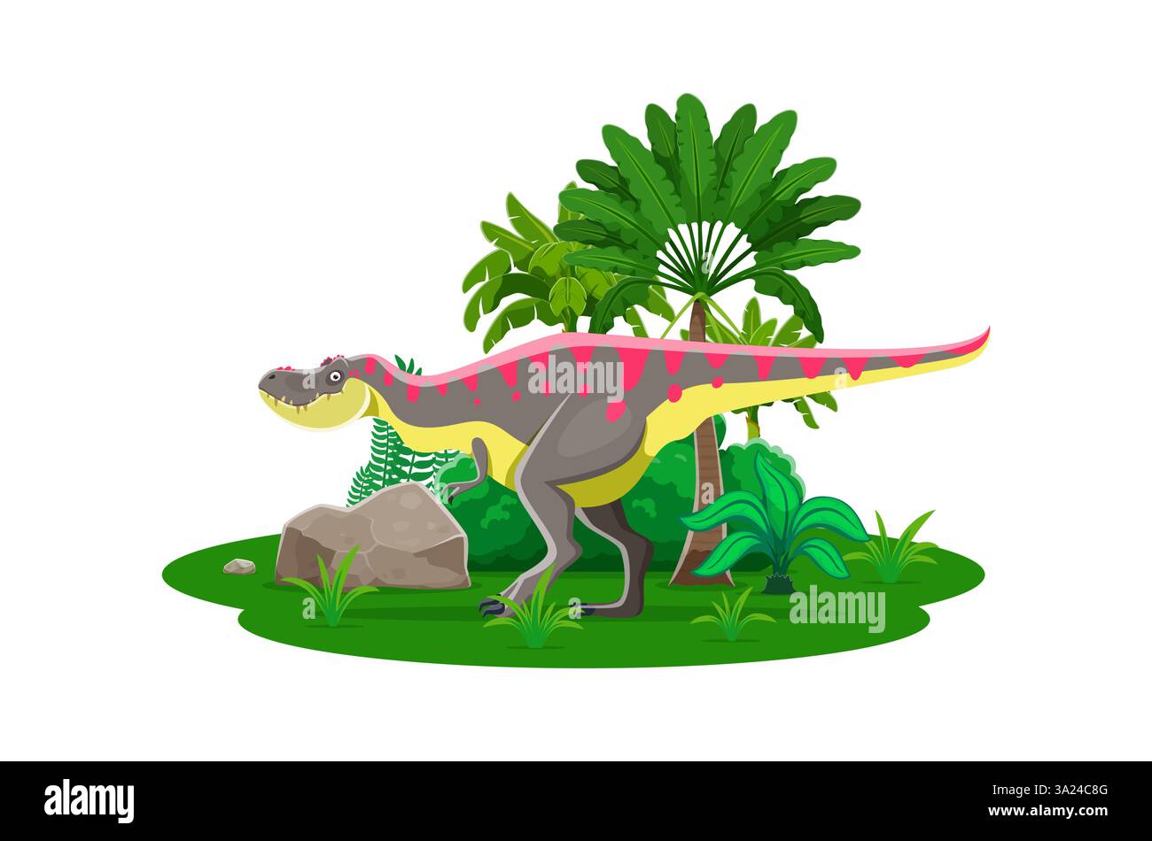 Tarbosaurus prehistoric dinosaur character in a lush forest landscape ...