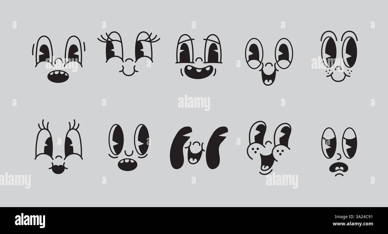 Retro characters set emotion faces set vector illustration Stock Vector ...