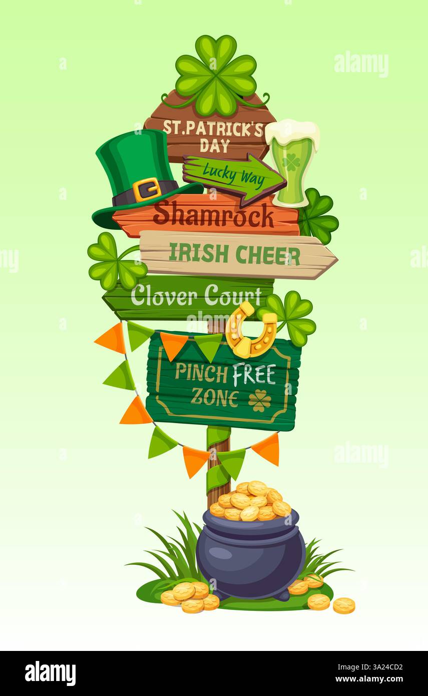 St Patrick day sign board or Irish holiday arrow signage, vector ...
