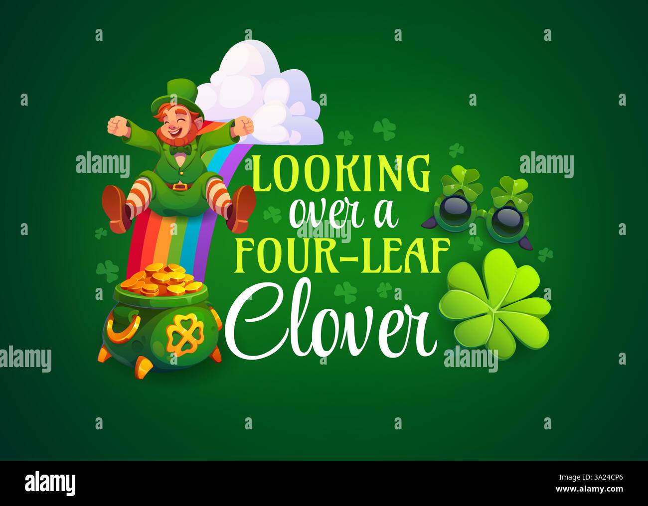 Looking over a four leaf clover, St Patrick quote or greeting card ...