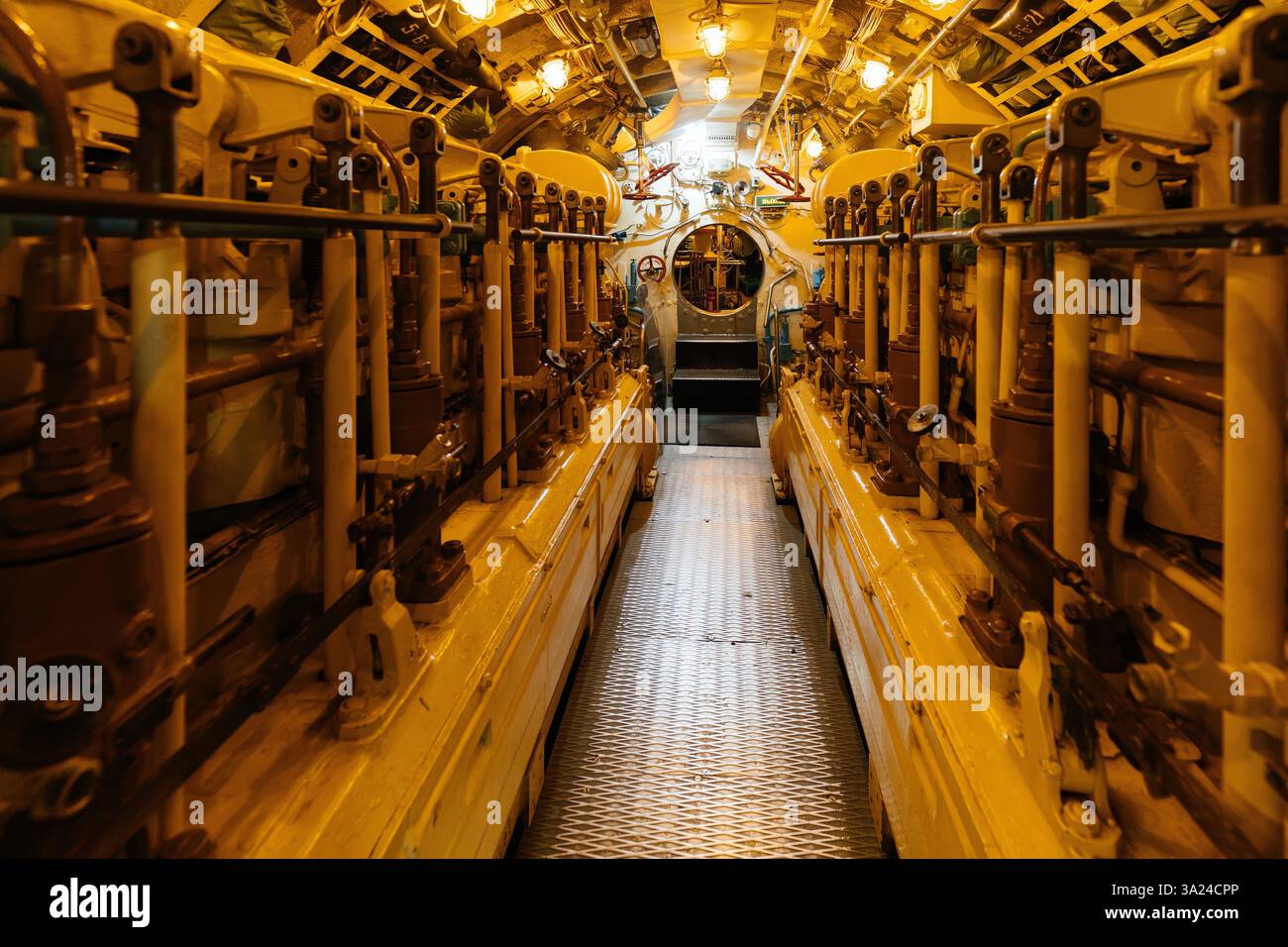Inside old diesel military submarine Stock Photo - Alamy