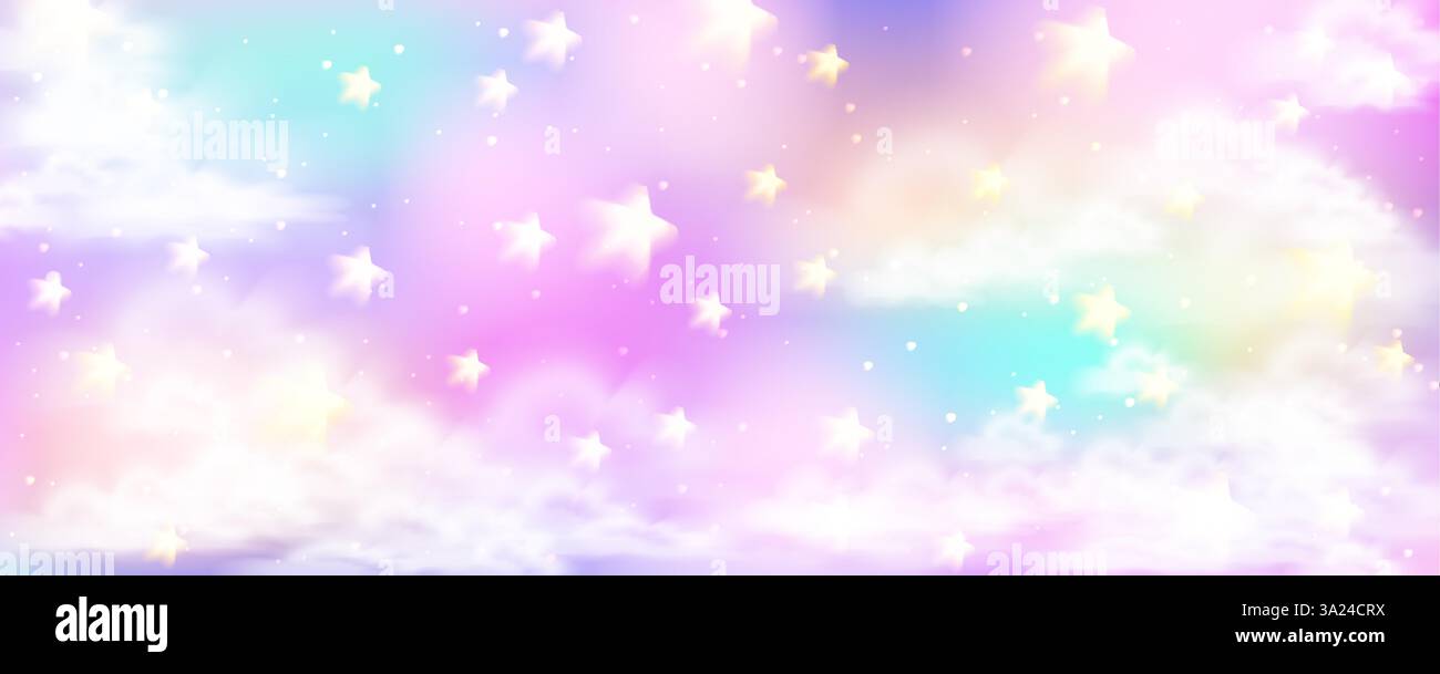 Dreamy pastel unicorn rainbow background with soft clouds and a ...