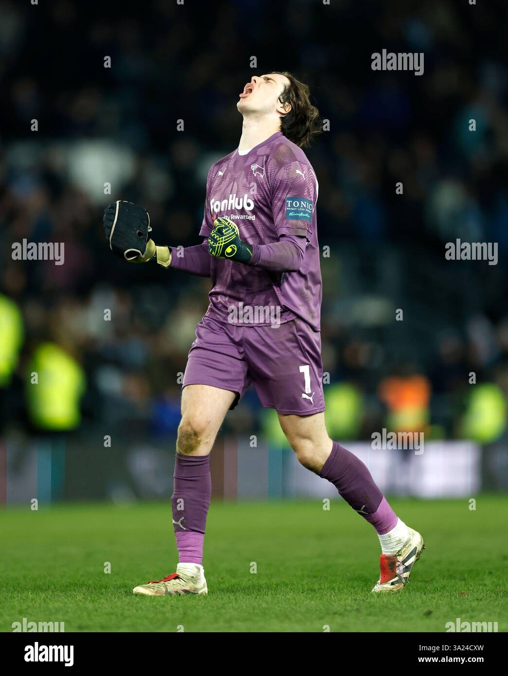 Derby County goalkeeper Jacob Widell Zetterstrom celebrates following ...