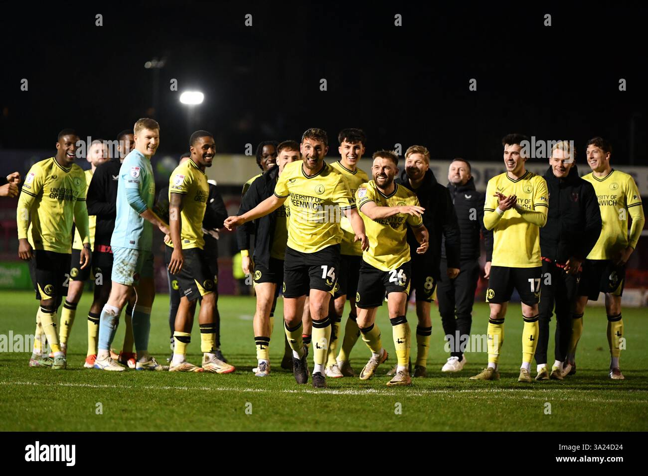 Crawley, England. 11th Mar 2025. Charlton Athletic celebrate after the ...