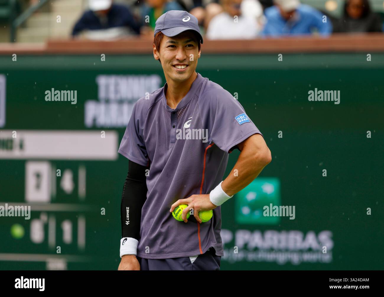 March 11, 2025 Yosuke Watanuki (JPN) reacts play being suspended due to rain against Tallon ...