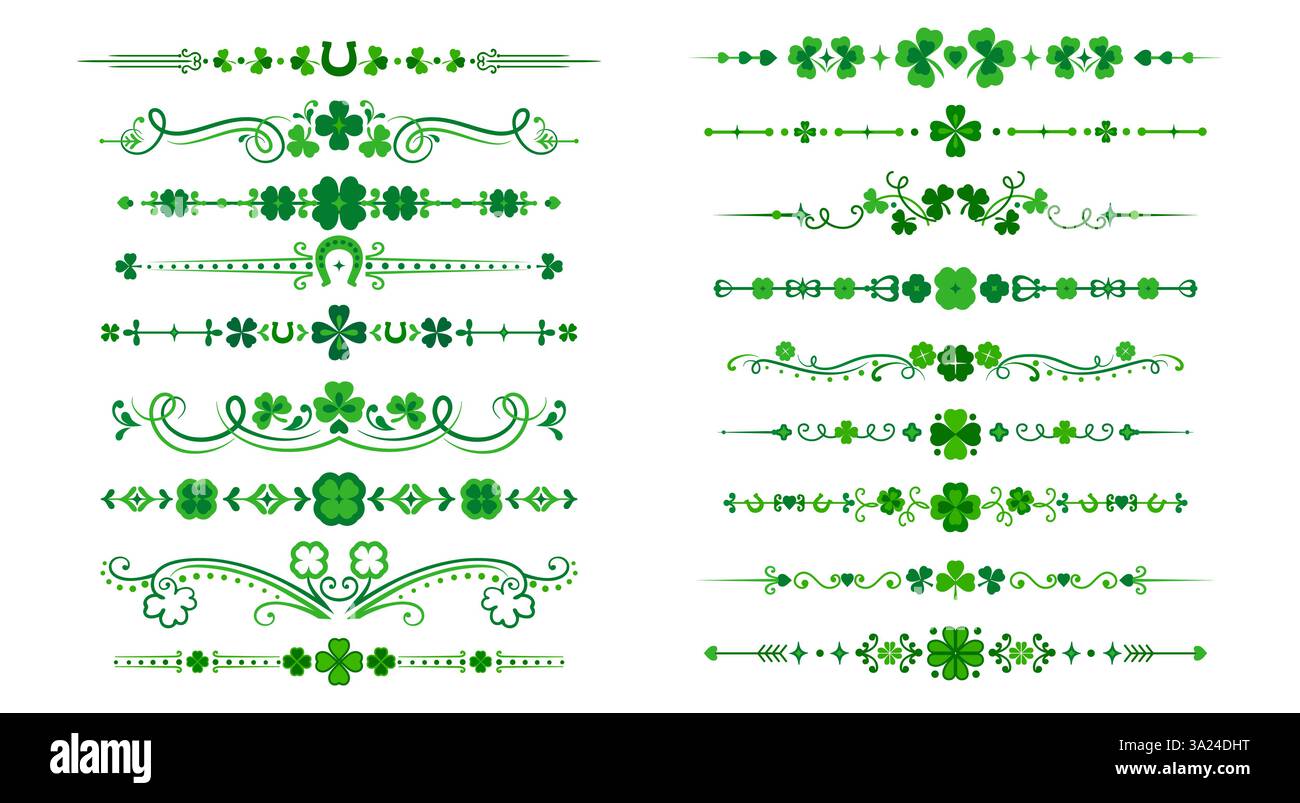St Patrick day shamrock clover dividers and borders. Vector green Irish ...
