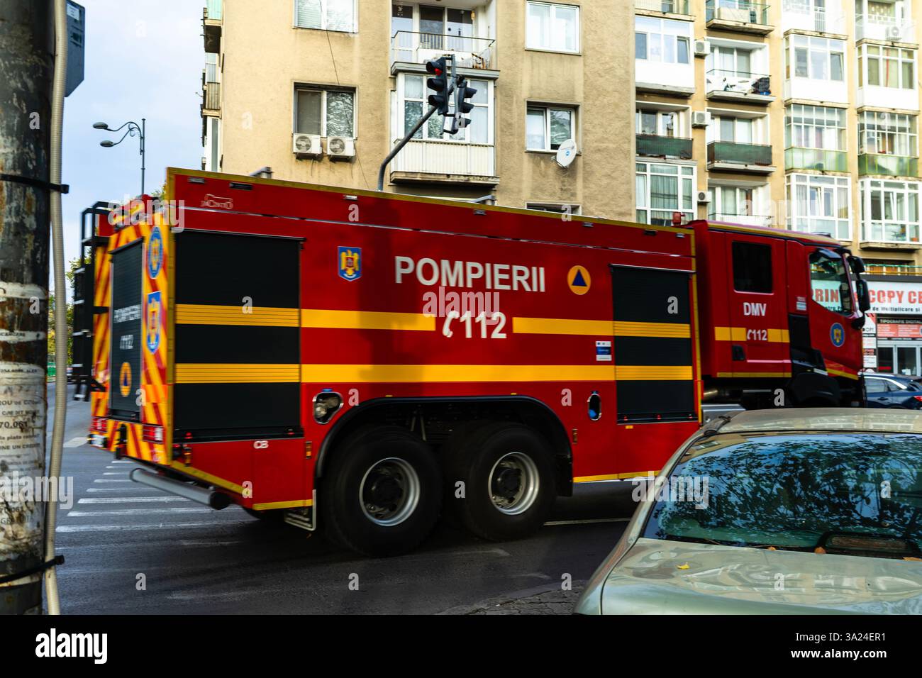 Romanian Firefighting emergency fireman (Pompierii) in Bucharest ...