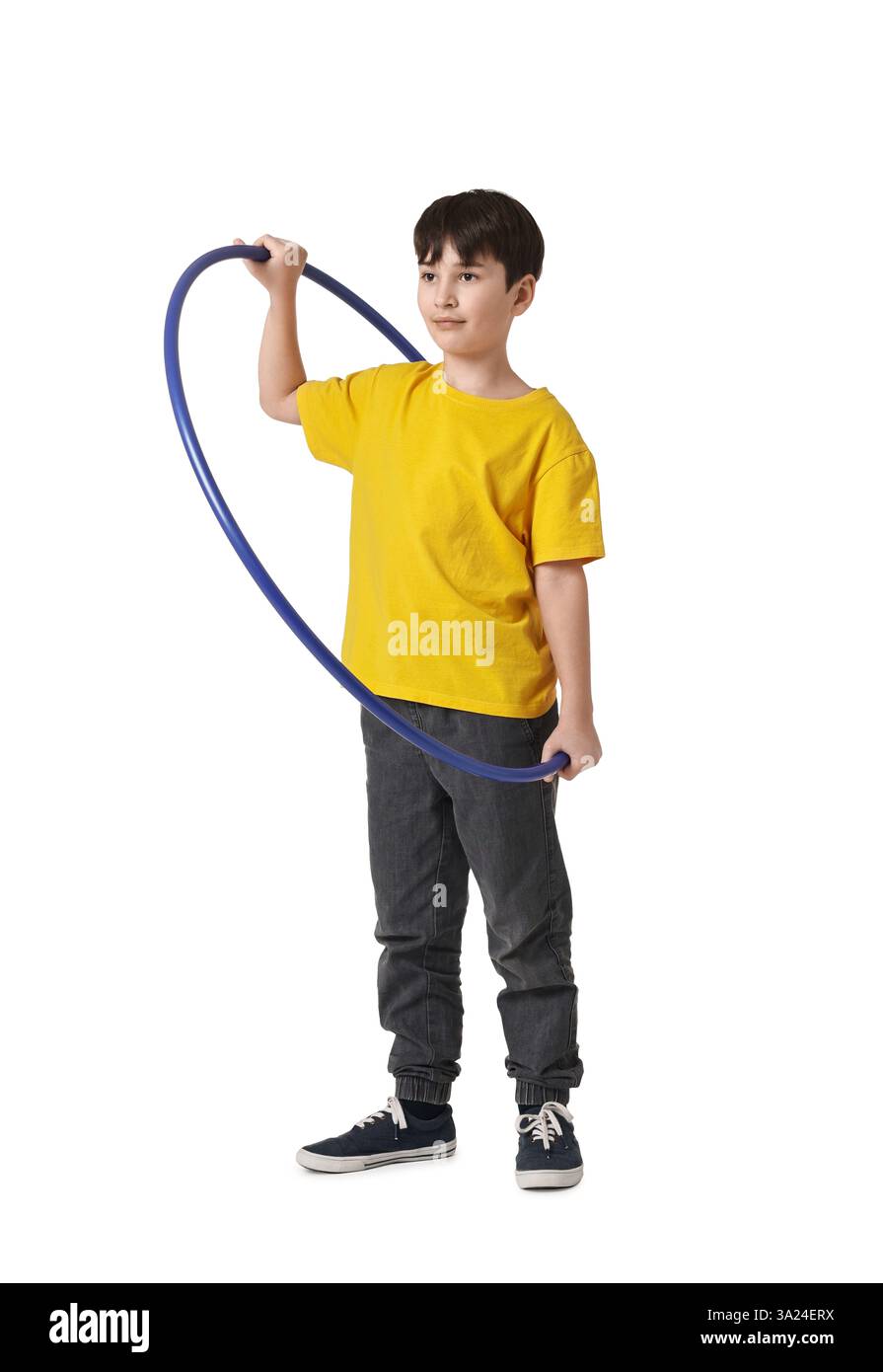 Boy with hula hoop on white background Stock Photo - Alamy