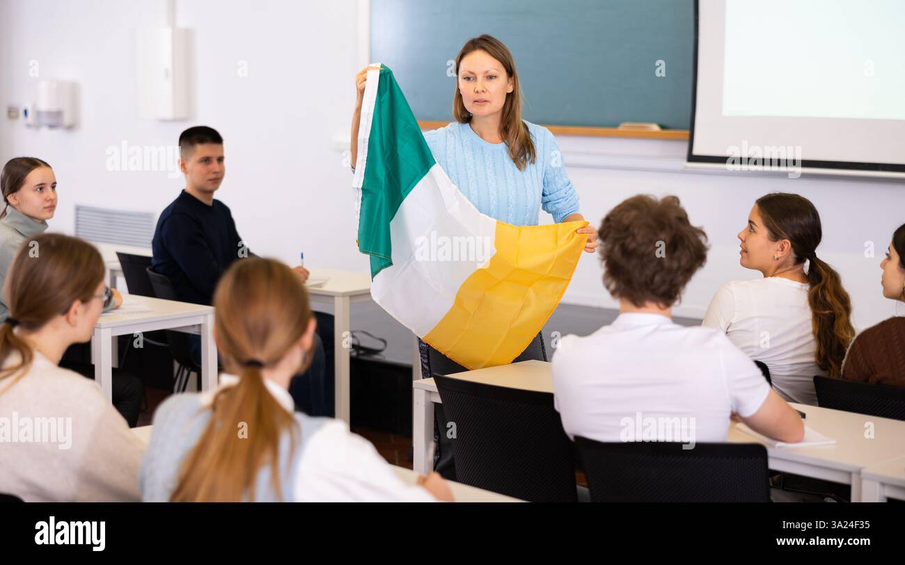 High school teacher tells students about Ireland and holds a Ireland ...