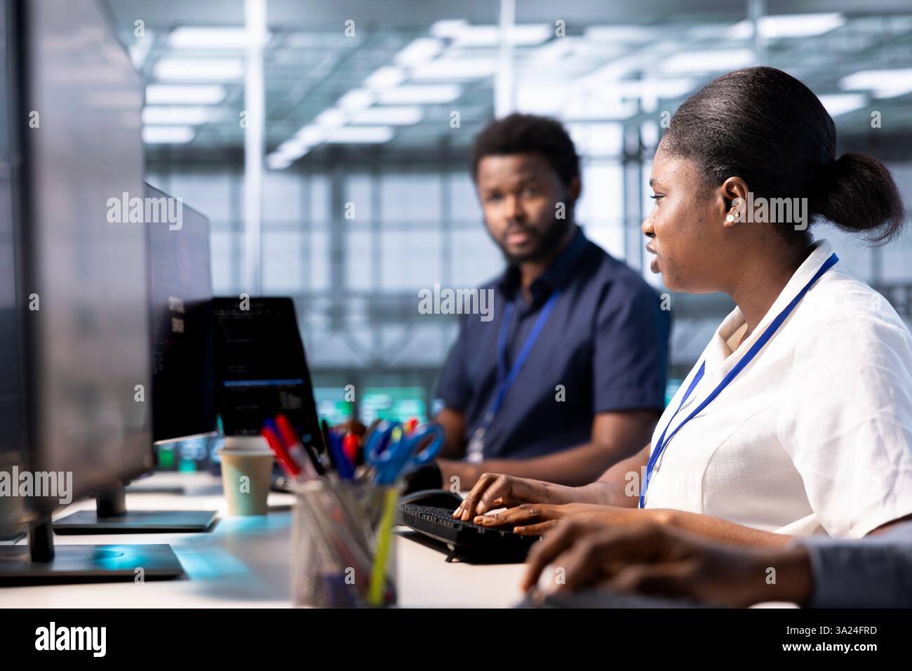 African American Admin In Data Center Workspace Running System