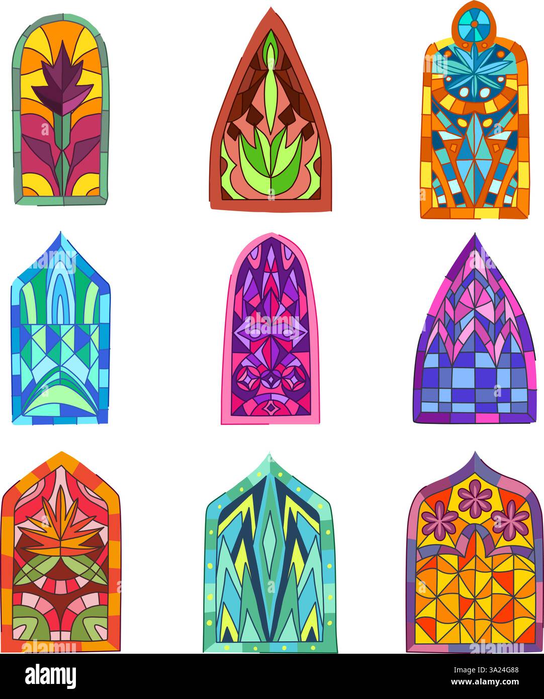 stained glass set cartoon vector illustration Stock Vector Image & Art ...