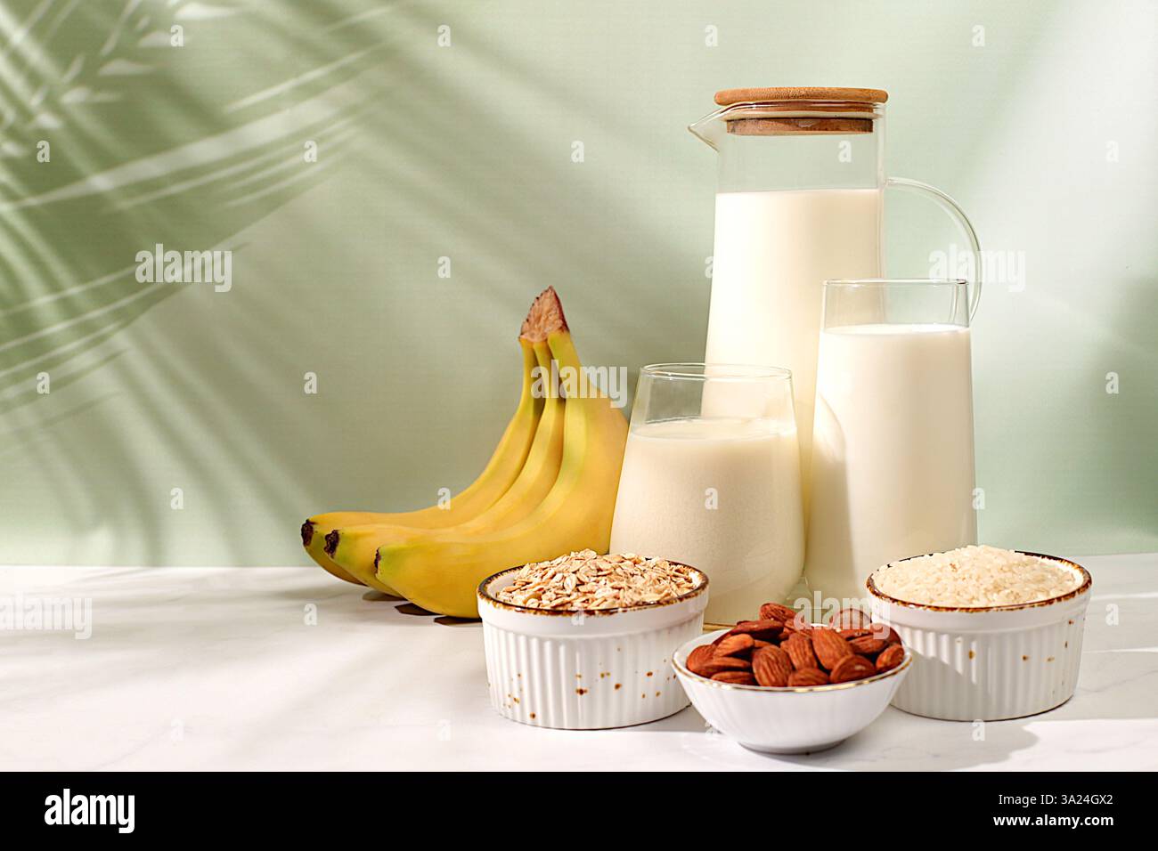 Banana, oat, rice and almond vegan alternative milk lactose and gluten ...