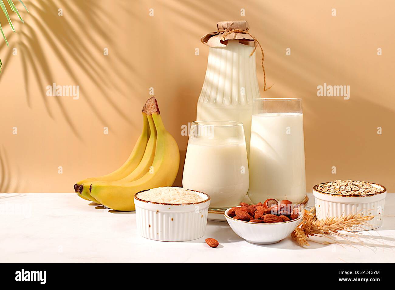 Banana, oat, rice and almond vegan alternative milk lactose and gluten ...