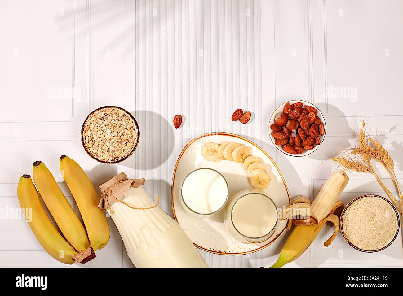 Banana, oat, rice and almond vegan alternative milk lactose and gluten ...