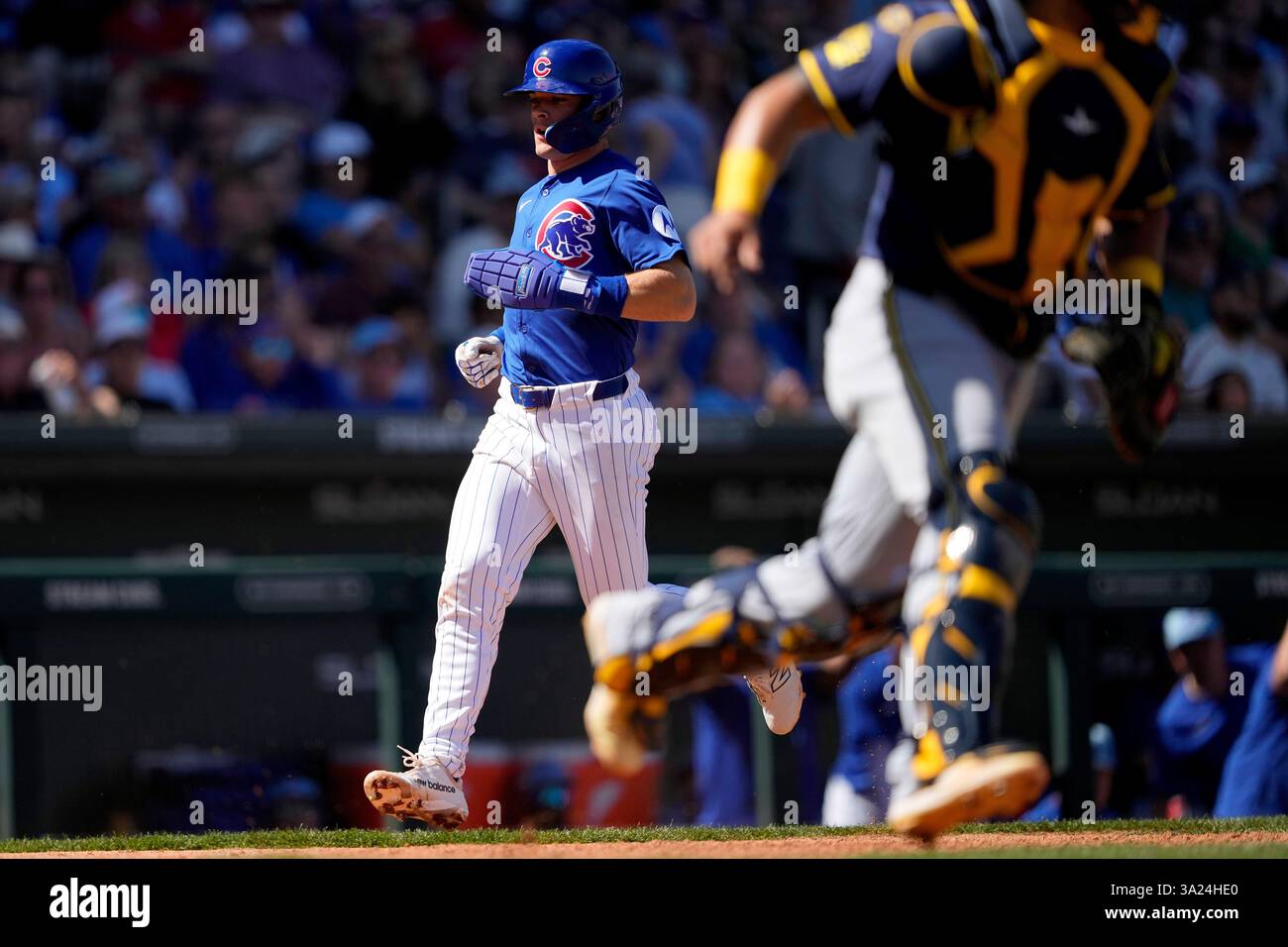Chicago Cubs' Matt Shaw scores on a double by Pete Crow-Armstrong ...