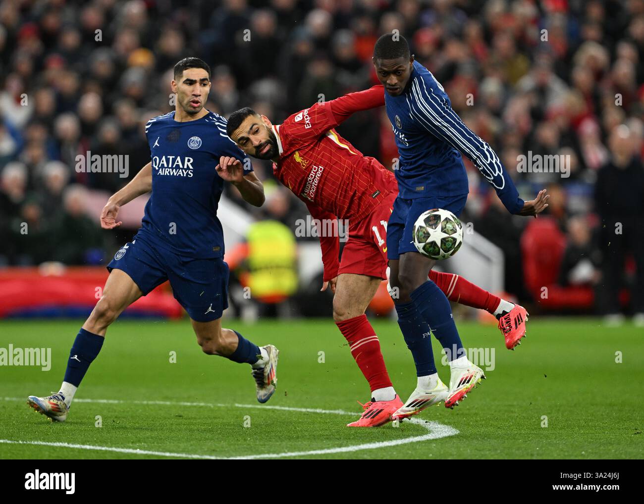 Liverpool, UK. 11th Mar, 2025. Mohamed Salah of Liverpool with William ...