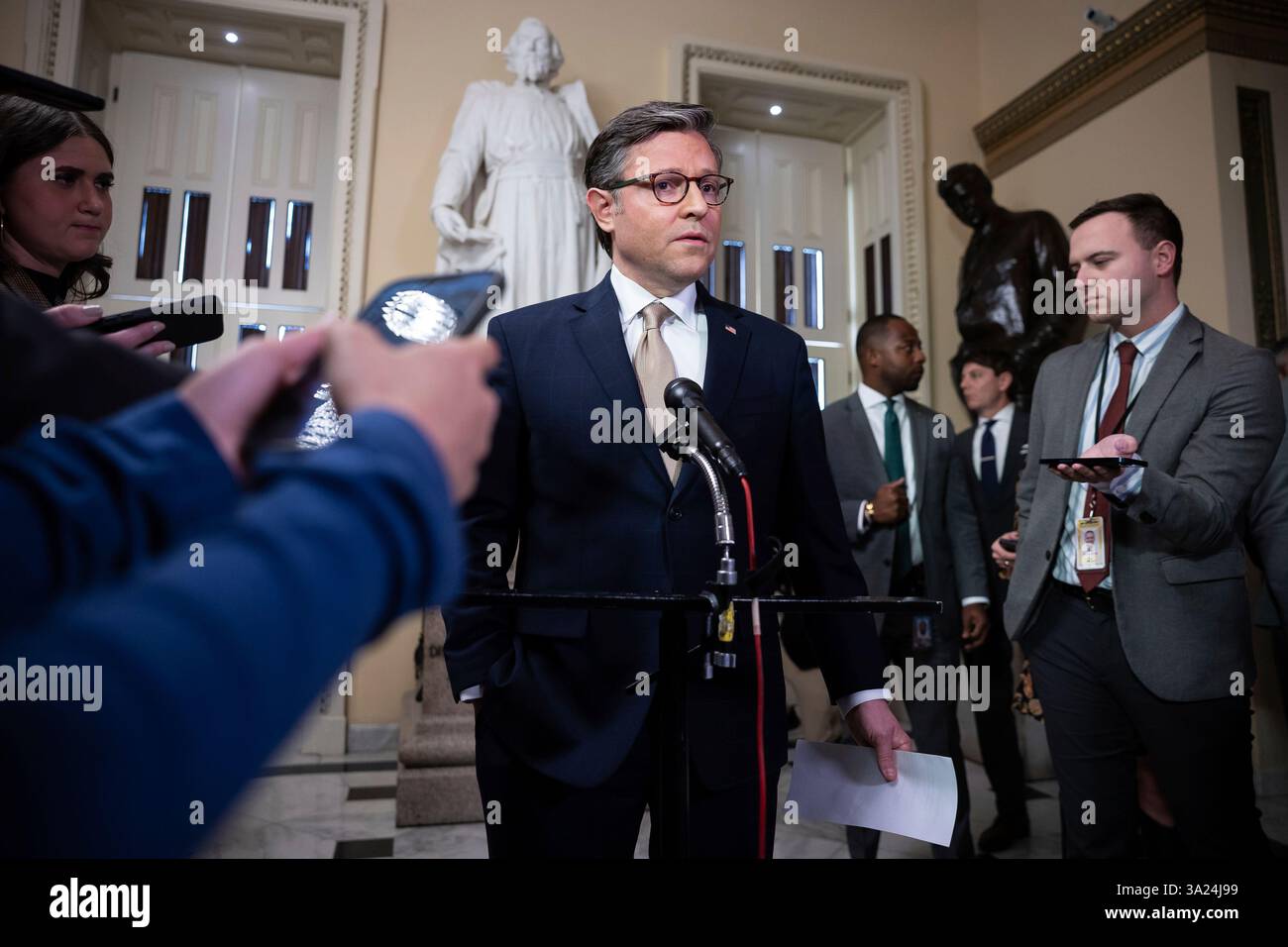 House Speaker Mike Johnson (R-La.) speaks with reporters at the U.S ...